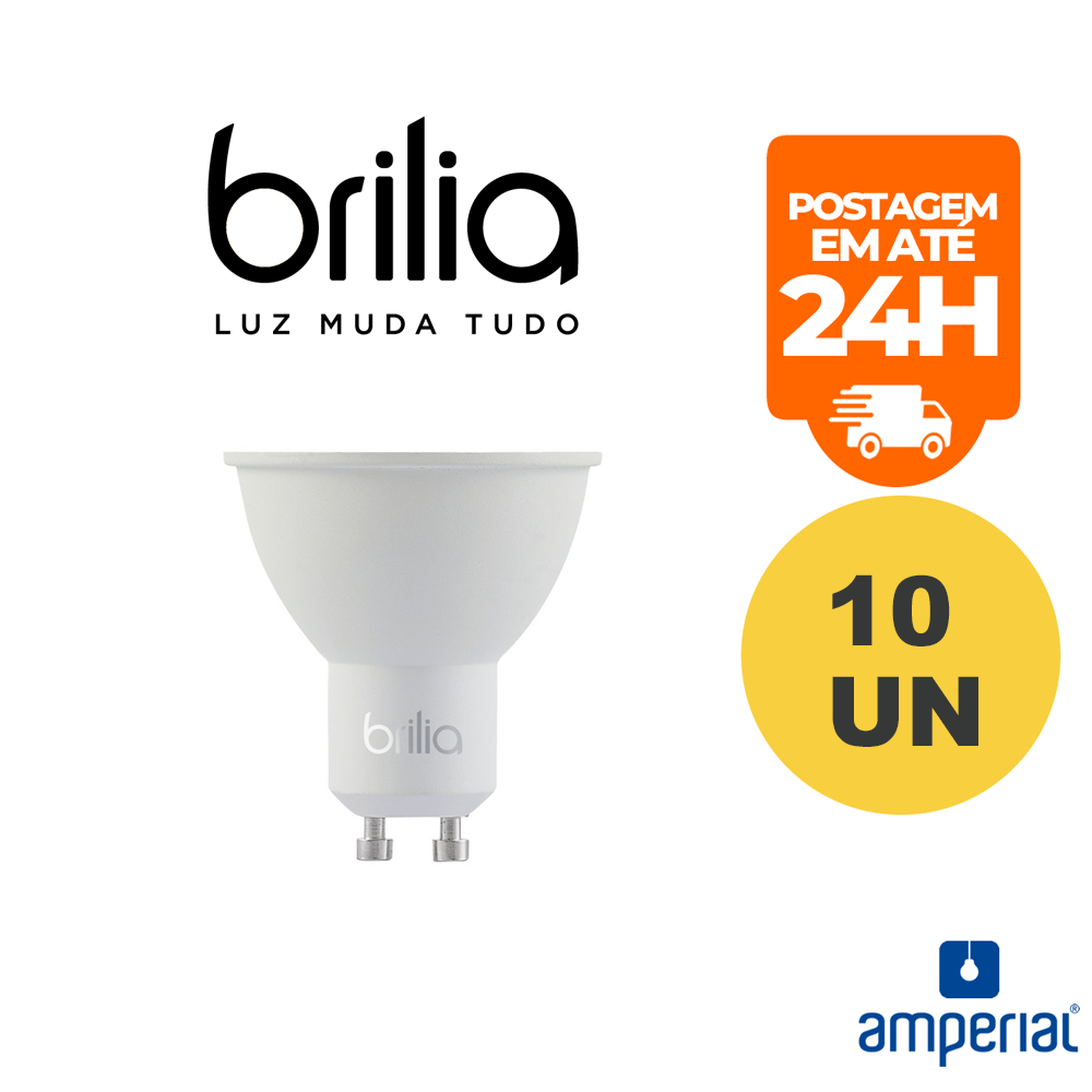 Kit 10 Lâmpadas Led Brilia Dicróica 4,8W GU10 Bivolt - 2700K Branco Quente