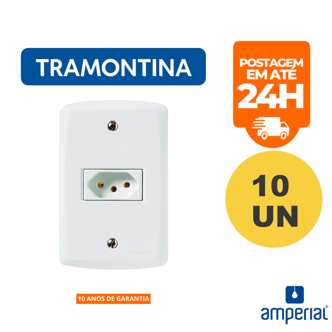 Kit 10 Tomada Simples com Placa Branca Lux2 4x2 2P+T 10A 250V Tramontina