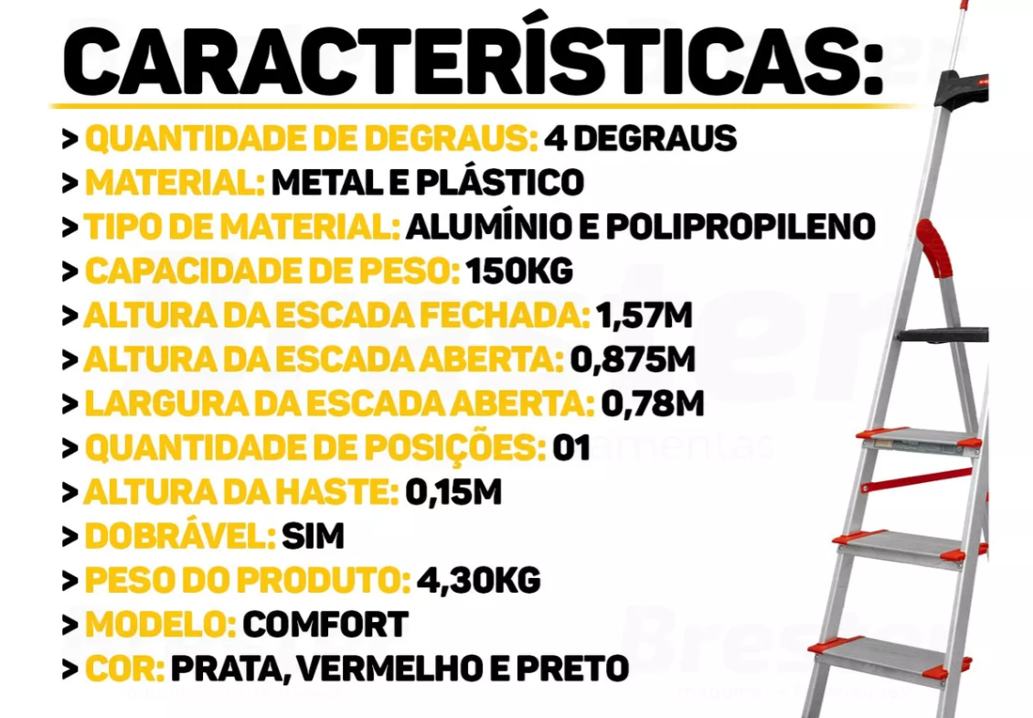 Escada Comfort 04 Degraus Alumínio Reforçada Alumasa 150kg