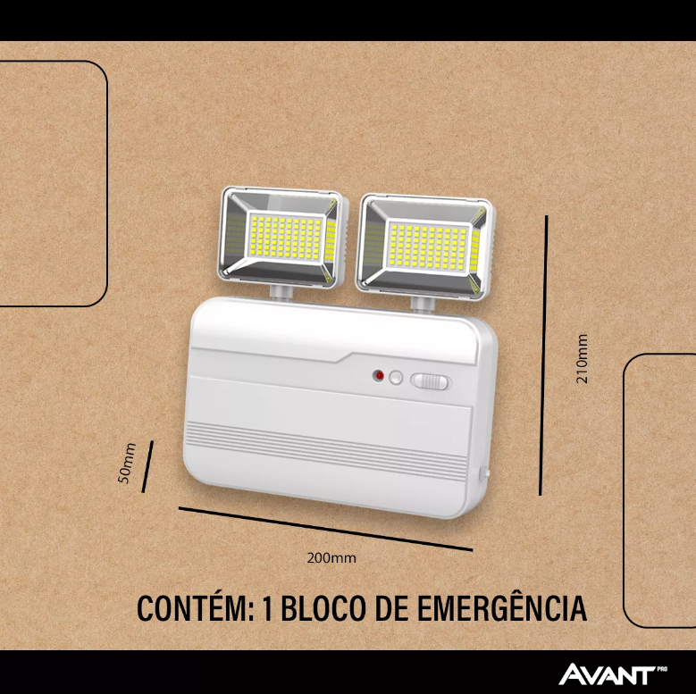 Luminária Bloco Autônomo Luz de Emergência 12W 1200 Lúmens Bivolt Avant